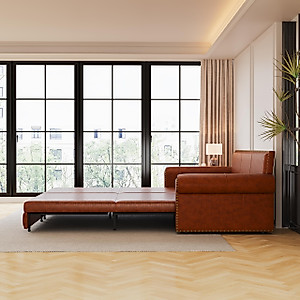 Star20XX Chesterfield Sofa, 93.7 Inches King Pull Out Sofa Bed, 3-in-1 Leather Convertible Sleeper Sofa with Nailhead Trim & Rolled Arm, Multi-Functional Sofa Bed for Living Room, Bedroom, Apartment,