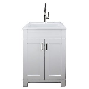 Transolid TCAS-2522-WC 25-in Laundry Cabinet with Acrylic Sink, Stainless Steel High Arc Faucet, White