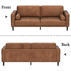 HIFIT Sofa Couches, 79” Mid-Century Modern Couch, Breathable Faux Leather Couch with Upholstered Cushions/Pillows, 3-Seat Sofas & Couches, for Living Room Apartment Office,Brown