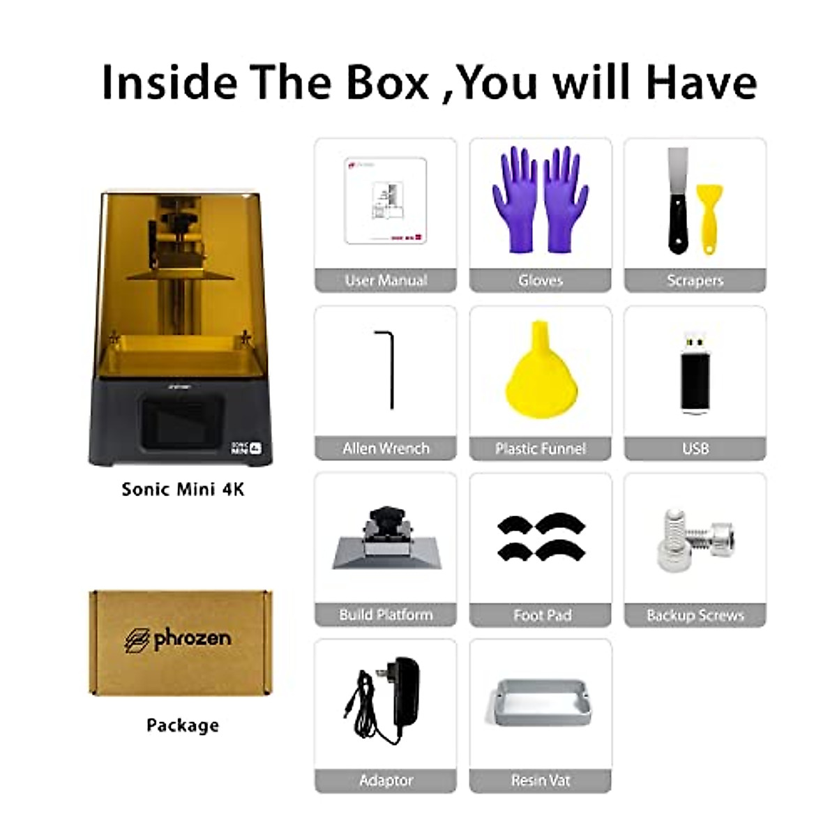 Phrozen Sonic Mini 4K 3D Printer Bundle with Phrozen ABS-Like Matt Gray Resin 1KG