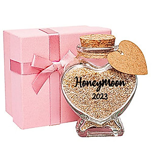 Honeymoon Sand Keepsake Jar 2023，Bridal Shower Gift, Wedding Gift, Engagement Gift, Honeymoon Gift, Travel Gift for Couples, Newlywed, Fiance(Gift Box Includes) - 40ml Glass - Heart Shape Card