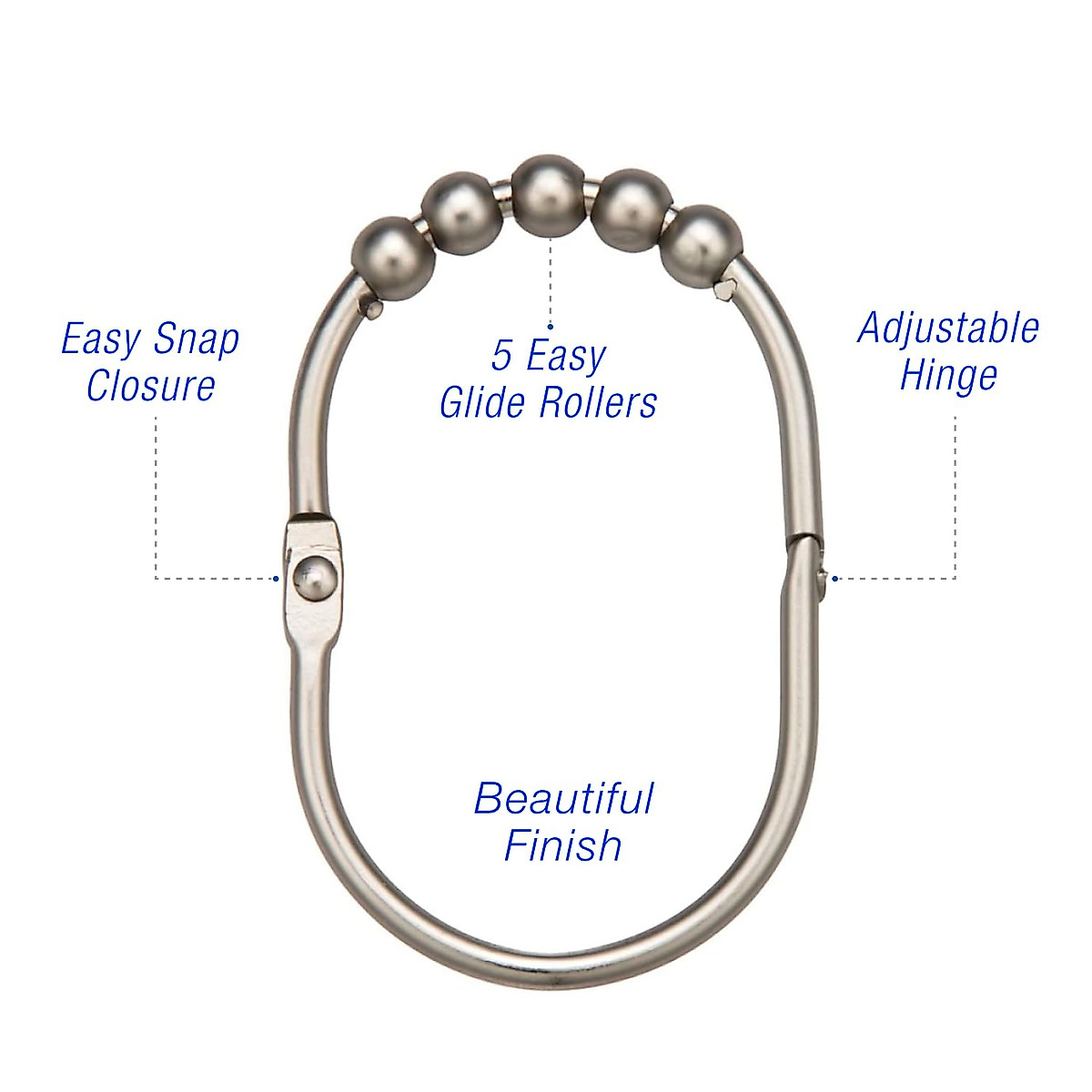 2 Lb. Depot Wide Shower Curtain Rings - Set of 12 Easy Glide Rollers with Polished Nickel Finish - Stainless Steel Shower Hooks for Straight and Curved Rods - Decorative and Durable for Any Bathroom