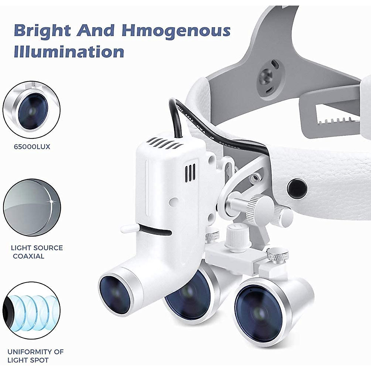 EustomA 5W LED Head Light Spotlight Headband 3.5X Binocular Loupes Optic Glass with Working Distance 280-380mm Spot Adjustable DY-106