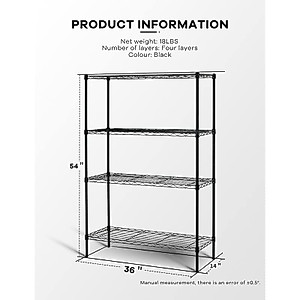4-Tier Shelf Adjustable, Heavy Duty Storage Shelving Unit (250 Lbs Loading Capacity Per Shelf) Metal Shelves Steel Organizer Wire Rack Shelf for Pantry Garage Kitchen