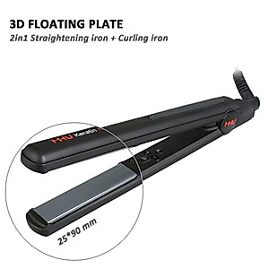 MHU Hair Straightener 1 Inch Instant Heat, Tourmaline Ceramic 3D Floating Plates, Keratin Ion Flat Iron Auto Shut-Off and Adjustment Temperature, Black