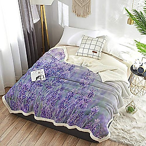 DaringOne Fantasy Lavender Sherpa Fleece Throw Blanket, Warm Cozy Plush Thermal Blankets, Throw Decoration for Couch Chair and Bedroom 40 * 50 inch Purple Flower Violet
