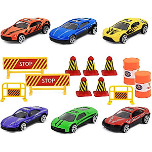 Click N' Play Truck Transport Carrier Toy for Boys and Girls, 15 Piece Hauler Truck with Cars, Road Signs, & More, Includes 28 Car Slots - Great Gift For Toddlers & Kids Age 3+, Black