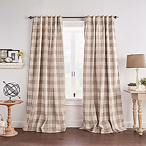 Elrene Home Fashions Farmhouse Living Grainger Buffalo-Check Blackout Window Curtain, Living Room and Bedroom Drape with Rod Pocket Tabs, 52" x 84", Linen, 1 Panel