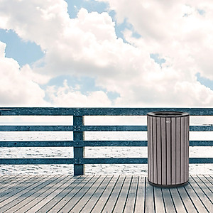 Alpine 32 Gallon Commercial Outdoor Trash Can - Heavy Duty Garbage Can Outdoor, Industrial Open Top Trash Can with Plastic Panels for Patio, Parks, Trails, Resorts (Flat Lid - Grey)