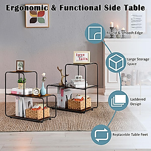 Luplom Side Table Set of 2, Couch End Tables for Small Spaces Narrow Bedside Table Chair Side Table with Wheels and Storage Dark Brown Night Stand for Bedroom Living Room, Rustic Brown