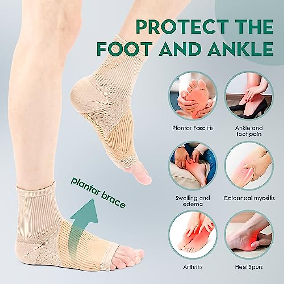 SIATELOO Ankle Brace Compression Socks For Women & Men，2 Pair, Plantar Fasciitis Sleeves with Foot Arch Support Reduces Swelling & Heel Spur Pain(as1, alpha, l, regular, regular,Gray and pink)