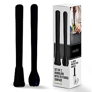 Esatto Professional Bar Tool Muddler 25 CM (9 Inches) Ribbed – Made with ABS Plastic, Black Set of 2 – Durable and Ribbed for Mashing Fruits, Berries, Sugar, Spices, and Herbs