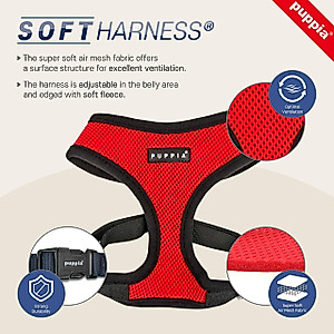 Authentic Puppia Soft Dog Harness, Red - Medium