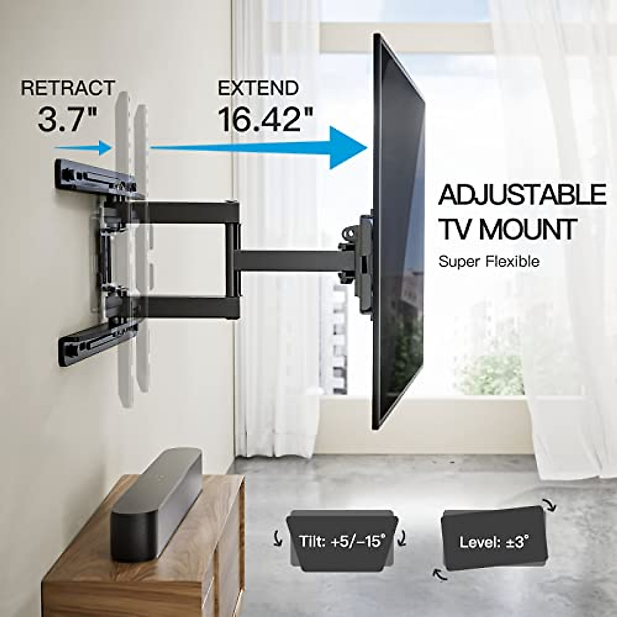 TV Wall Mount Full Motion Articulating Swivel Extension for Most 26-65 Inch Flat Curved TVs with Max VESA 400x400mm up to 88lbs, Wall Mount TV Bracket fits 12,16 inch Wood Stud by Pipishell