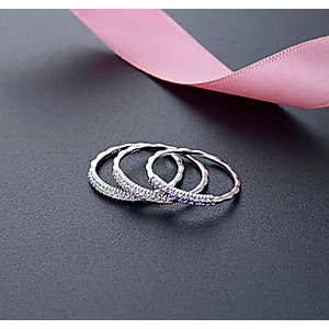 Luolife 1mm Rings for Women Sterling Silver Tiny Simulated Diamond Band Chirstmas Thanksgiving Valentine's Day Gifts Jewelry Size 6.5