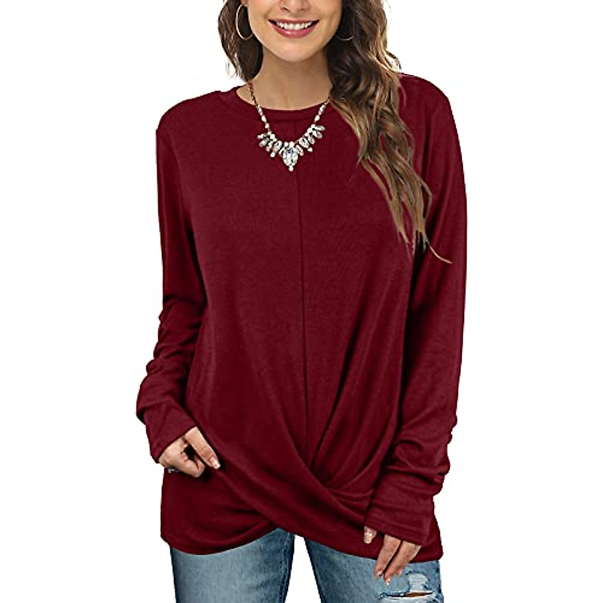Jescakoo Tunic Shirts For Women To Wear With Leggings Ladies Long Sleeve Tops Xl