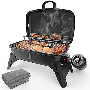 CAMPLUX Small Propane Grill 10,000 BTU, Portable Propane Grills 189 Square Inches, BBQ Tabletop Gas Grill for Camping, Picnic, RV Travel, Outdoor Cooking, Black