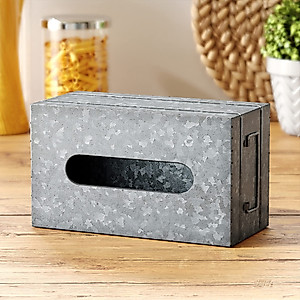 Barnyard Designs Rustic Galvanized Tissue Box Cover - Decorative Bathroom Facial Tissue Box Holder Farmhouse Country Decor (Rectangular)