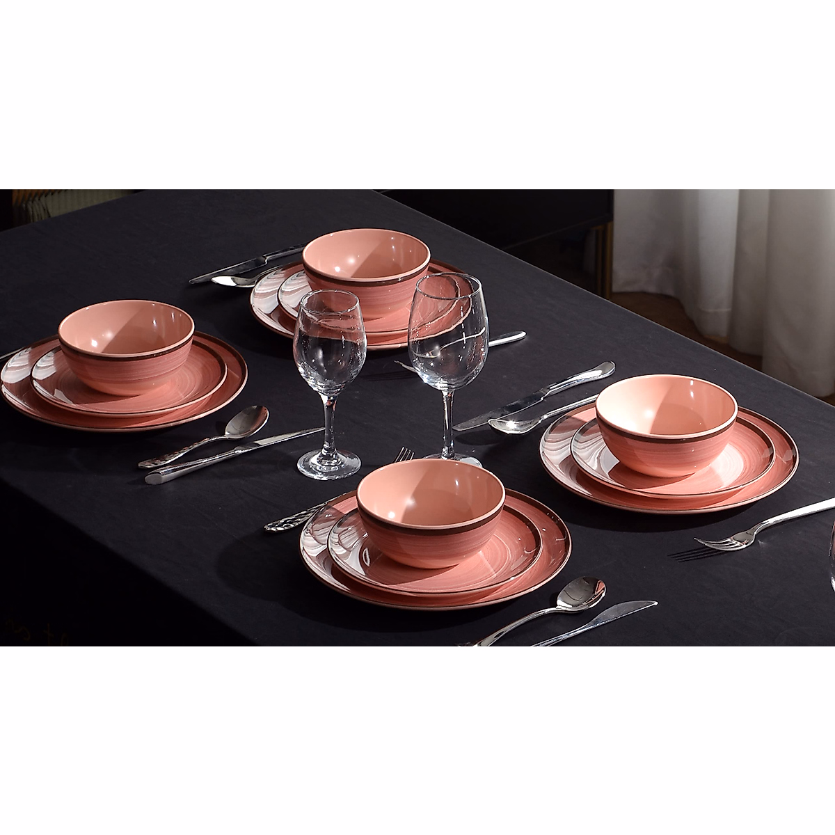 12Pcs Melamine Dinnerware Set, Plates And Bowls Sets for 4, Pink Color Dinnerware Sets, Melamine Plates Bowls Indoor and Outdoor Use Dish Set Dishwasher Safe BPA Free(Pink)