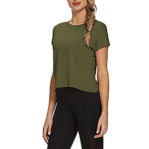 Mippo Workout Shirts Gym Tops Open Back Backless Top Athletic Gym Clothes Short Sleeve Work Out Tops for Women Army Green S