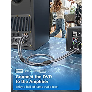 SOUNDFAM RCA to 1/4 Cable，Dual RCA to Dual 1/4 inch TS Stereo Audio Interconnect Cable，Dual 6.35mm to Dual RCA/Phono Patch Cable-Grey(3.3Feet/1M)