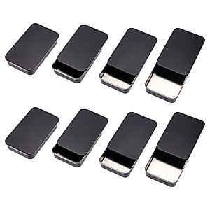 Mini Skater 8Pcs 3.15"x1.97"x0.59"Mini Slide Top Tin Box Containers Portable Box Small Storage Kit for Wedding Jewelry Lip Balm Container Cosmetic Organizer (Black)