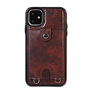 Jaorty PU Leather Wallet Case for iPhone 11 Necklace Lanyard Case Cover with Card Holder Adjustable Detachable Anti-Lost Neck Strap for Apple iPhone 11 6.1",Brown