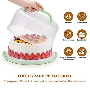Cake Carrier with Lid and Handle, Cake Stand Cupcake Containers for 10 inch Cake with 2 Handles Cupcake Holder, 3 in 1 Transport Container Boxes for Cake Pie Muffin Pizza，Green Portable Cake Carriers
