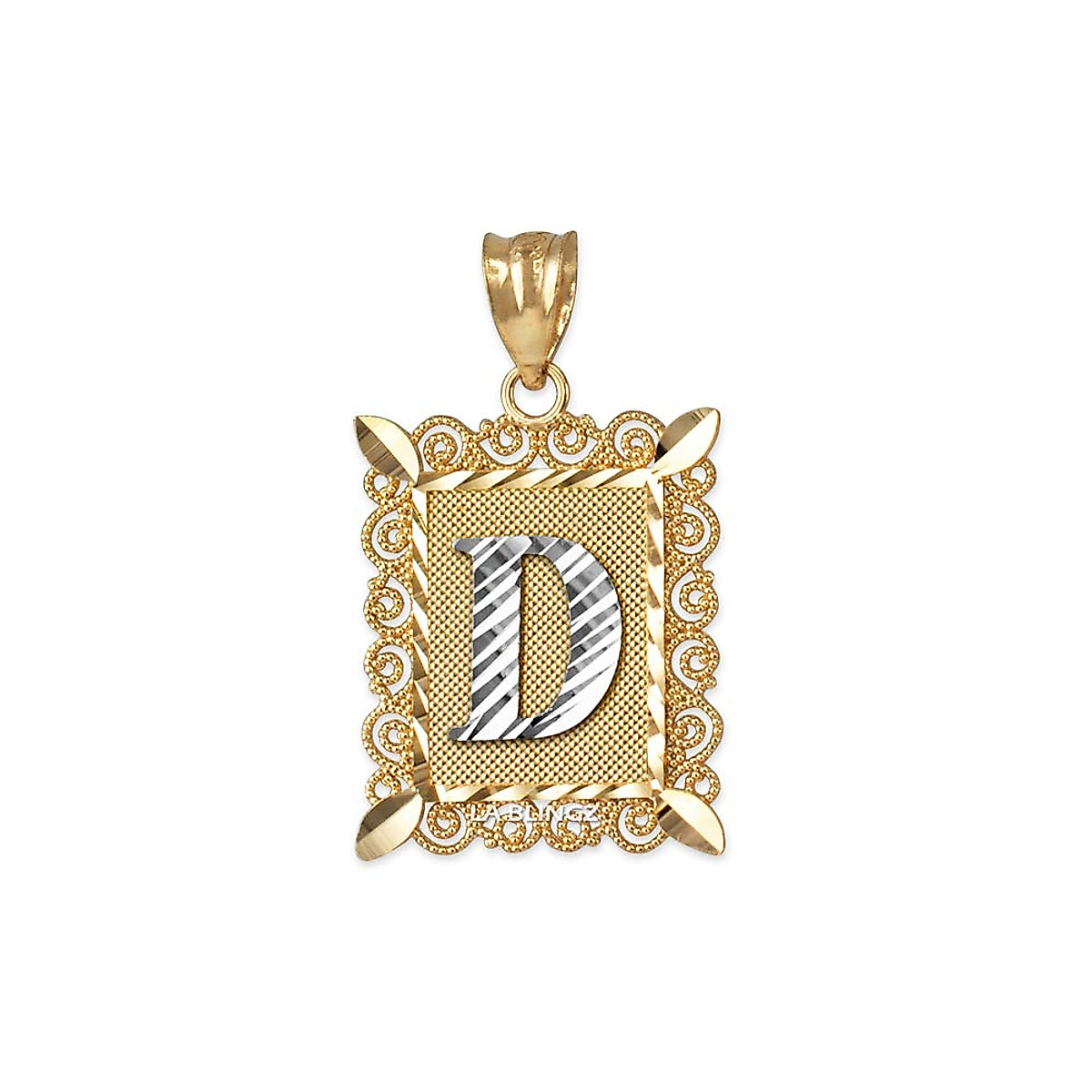 LA BLINGZ 10K Yellow Gold Filigree Alphabet Initial Letter D DC Pendant (S/L) (Small)