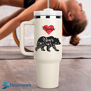 Heulinwen Mama Bear Tumbler with Handle 40oz – Funny Travel Mug for Wife, Bonus Mama, or New Mom – Gift From Daughter Son Husband – Mother's Day Christmas Birthday Surprise – Insulated Cup for Women