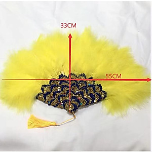 African Feather Fan African Feather Hand Fan Handmade Fans for Wedding Decoration Hand Fan with Sequins Applique Double-Sided Feather Fan - 33cm X 55cm