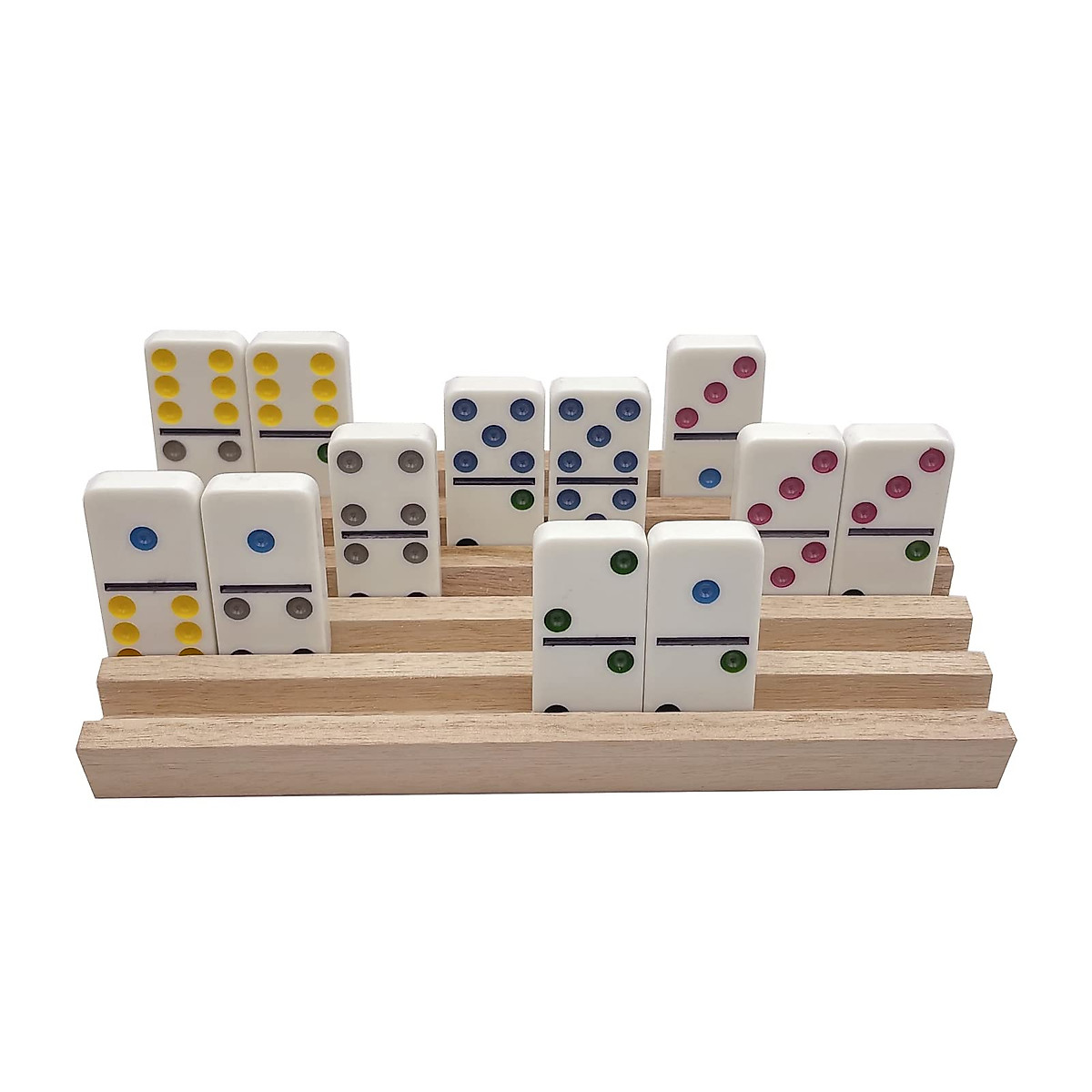 SUTIMSHE Set of 8 Mexican Train Domino Trays,Natural Wood Domino Racks, Domino Tiles Holders,Chickenfoot and Other Dominoes Games,Dominoes NOT Included