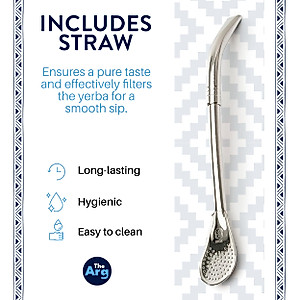 THEARG | Yerba Mate Gourd Set with Stainless Steel Straw | Handmade Leather Yerba Mate Cup and Bombilla Set from Argentina - Beach Essentials - Idea for Gifts | Travel Cup Mate