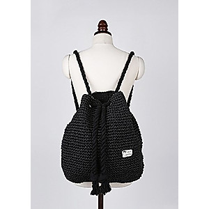 TONWHAR® Campus Fashion Straw Shoulder Bag Beach Backpack Purse (Black)