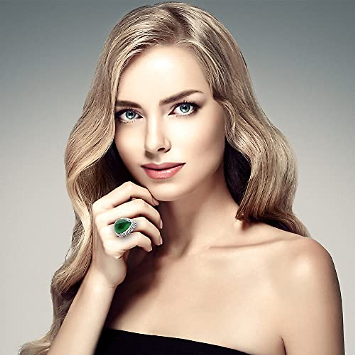 Duel On Jewel Turkish Silver Rhodium Ottoman Sultan Womens Cocktail Teardrop Adjustable Ring Size 6 to 8 in Green Zircon and Accents - Gifts For Mothers Day Bride Wedding Party