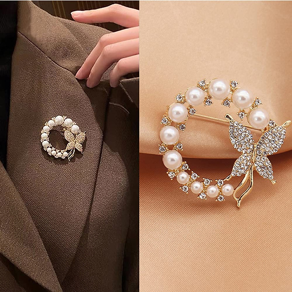 Butterfly Pearl Brooch Gold Elegant Bridal Vintage style Pins Wedding Banquet Anniversary Brooch