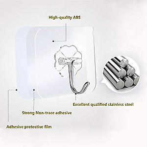 DDMY Adhesive Hooks Kitchen Wall Hooks- 24 Packs Heavy Duty 13.2lb(Max) Nail Free Sticky Hangers with Stainless Hooks Reusable Utility Towel Bath Ceiling Hooks