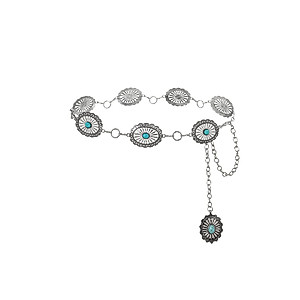 Navoky Turquoise Chain Belts Concho Belt Silver Metal Western Waist Chain Retro Boho Cowgirl Outfit Accessories for women (B, Medium)