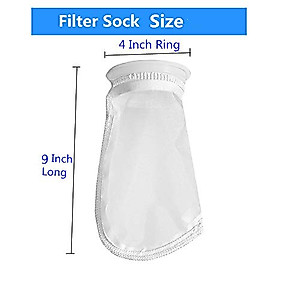 Honritone 2 Pack 300 Micron 4" Plastic Ring, 9" Short Bag Nylon Mesh 4 Inch Filter Socks Bags for Aquarium Marine Reef Sump (300 Micron 4" Nylon Filter Sock)