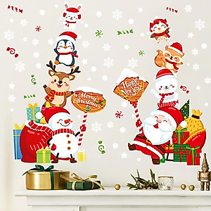 GGBOY Christmas Wall Decals, Santa Claus Christmas Wall Stickers Removable, Xmas Snowman Christmas Vinyl Wall Decal, Christmas Window Clings Stickers Decals for Wall Window Kid Room Bedroom Decoration