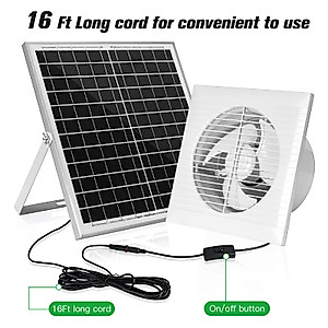 blessny Solar Powered Exhaust fan, 20W Solar Panel + 8" High Speed Ventilation Vent Fan for Outside Greenhouse, Chicken Coop, Shed, Pet House, Attic