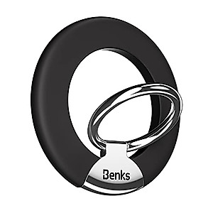 Benks Magnetic Phone Ring Holder Compatible with Magsafe, Adjustable Finger Ring Grip for iPhone 14/13/12 Series, Removable Kickstand - Black