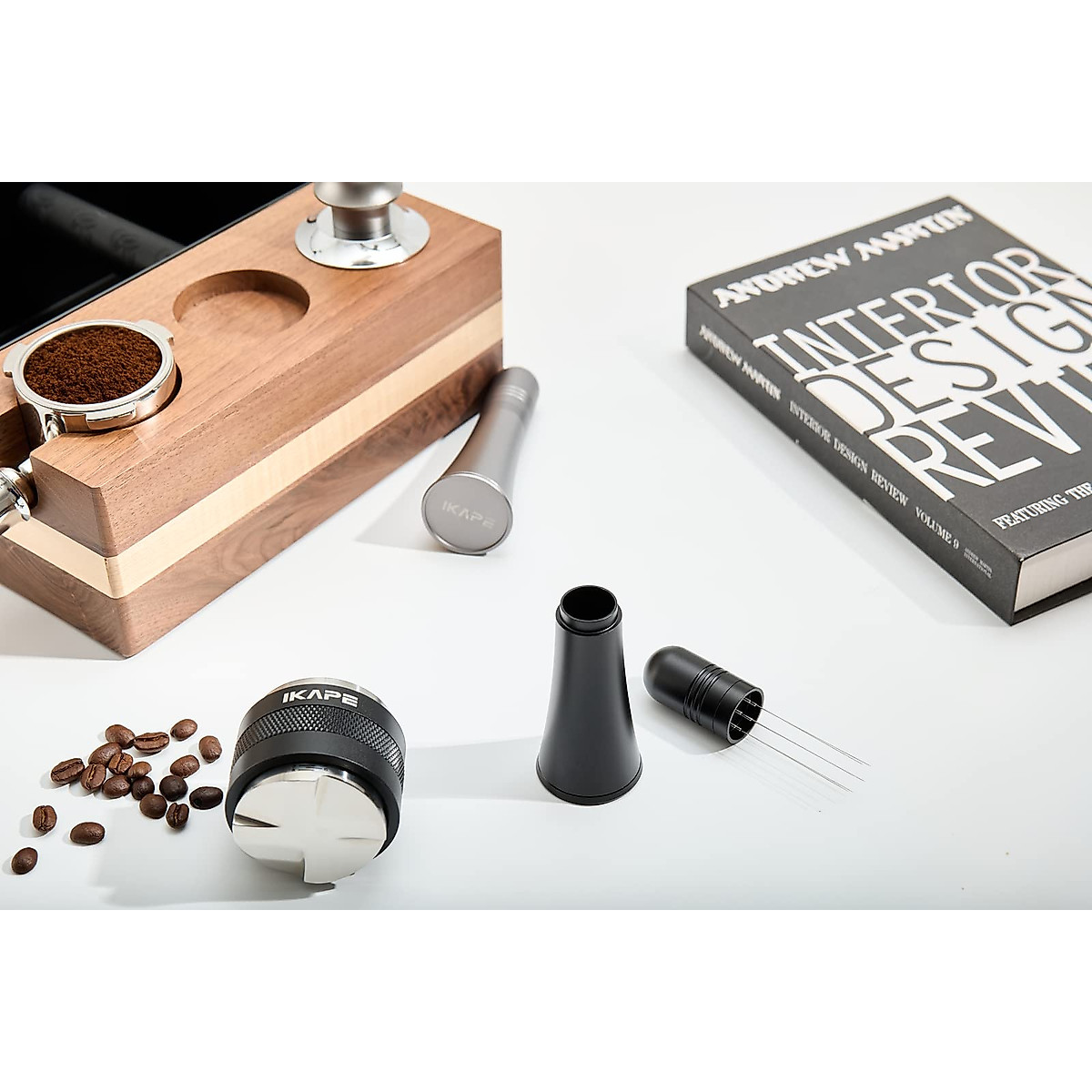 IKAPE WDT Tools, Espresso Stirrer Distribution Tool for Barista, 0.25MM 6 Needles Espresso Coffee Stirrer with Stand and Extra 6 Needles (Black)