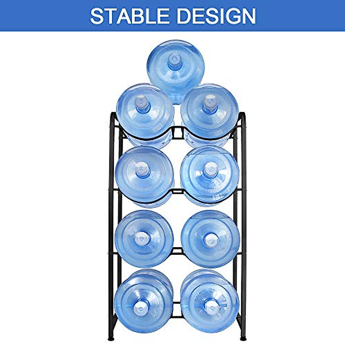 Water Cooler Jug Rack for 5 Gal Water Bottle, Water Bottle Rack, Water Bottle Holder, 4-Tier Heavy Duty Water Bottle Holder Storage Rack for 5 Gallon Water Dispenser, Nano Steel, Space Saver (Black)