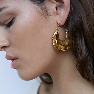 DAMLENG Simple Fashion Large Vintage Gold Circle Hoop Earrings Boho Irregular Hollow Shield Shape Dangle Drop Earrings for Women Statement Jewelry Gifts (Gold)