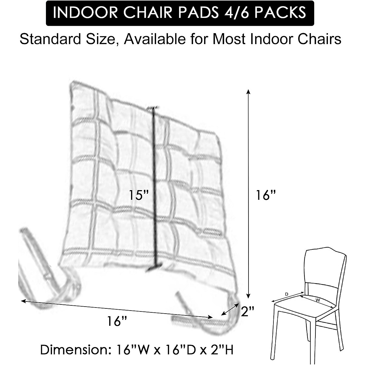 Chair Cushions for Dining Chairs 4 Pack-Kitchen Chair Cushions Set of 4,Chair Pads with Ties for Kitchen,Dining Room and Bedroom 2" Thickness 16 inch(Gray Arrow,4)