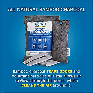 Gonzo Bamboo Charcoal - 6 Extra Small Bags 10g - Odor Eliminator Bags Natural Purifying Charcoal Odor Absorber Air Freshener For Home Drawers Pets Gym Bag