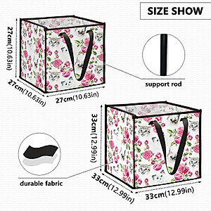 Roses Cats Storage Bin Collapsible Toy Storage Basket Cube Laundry Basket Waterproof Nursery Hamper with Handles for Nursery Kids Girls Bedroom Boys Clothes Laundry Decor
