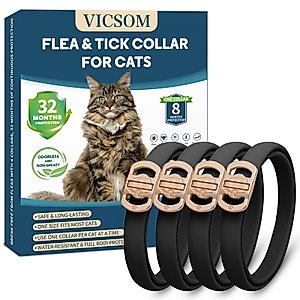 Flea Collar for Cats, 4 Pack Cat Flea and Tick Collar 32 Months Cat Flea and Tick Prevention Collars, Waterproof Adjustable Cats Flea Collar Kitten, Tick and Flea Treatment Collar for Cat, Black