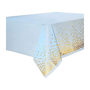 NORZEE 5-Pack White Disposable Plastic Tablecloths,Gold Dot Confetti Rectangular Table Covers 54" x 108" Plastic Table Cloth, Rectangle Table Cover